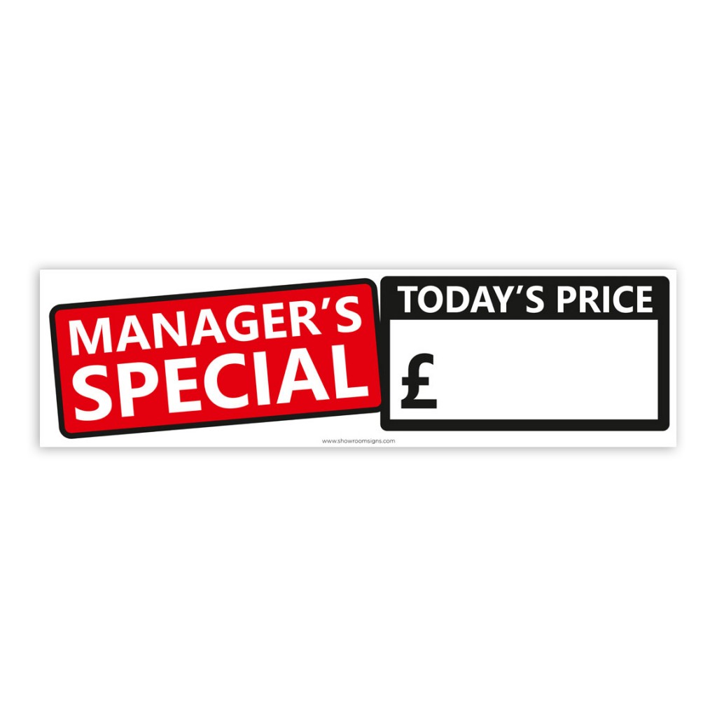 Managers Special Today's Price - Showroom Signs